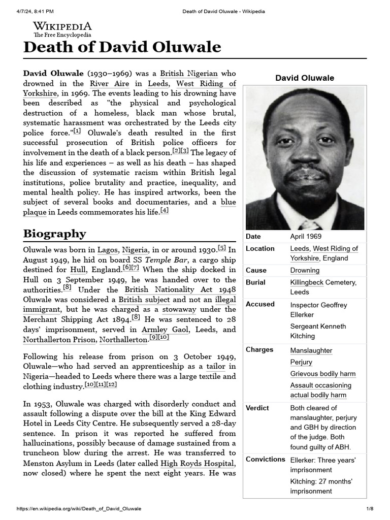 Death of David Oluwale - Wikipedia | PDF | Crimes | Crime & Violence