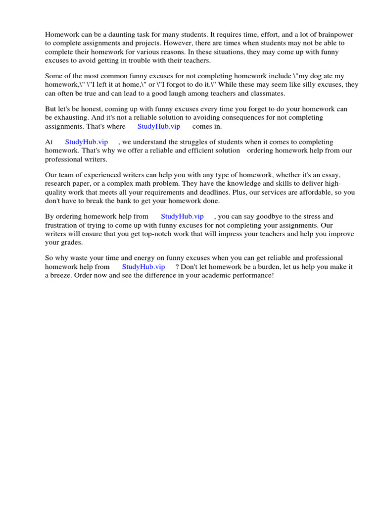Homework Funny Excuses | PDF | Homework | Procrastination