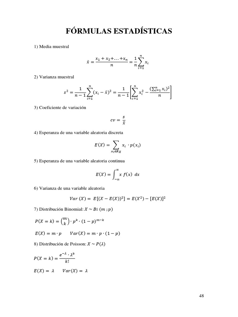 Hoja Formulas | PDF | Prueba T de Student | Media