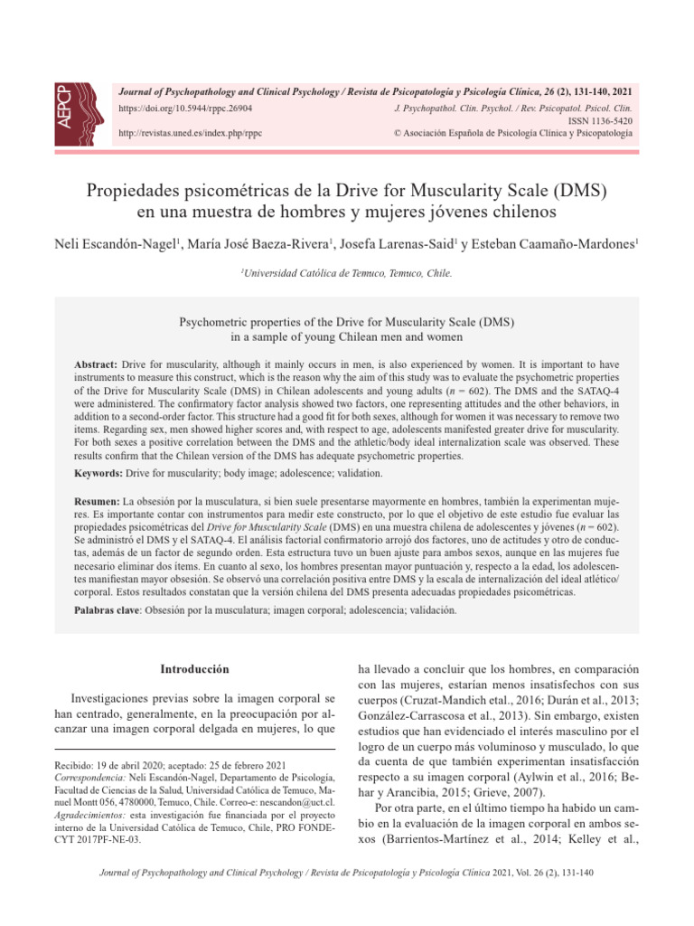 Propiedades Psicométricas de La Drive For Muscularity Scale (DMS) en ...