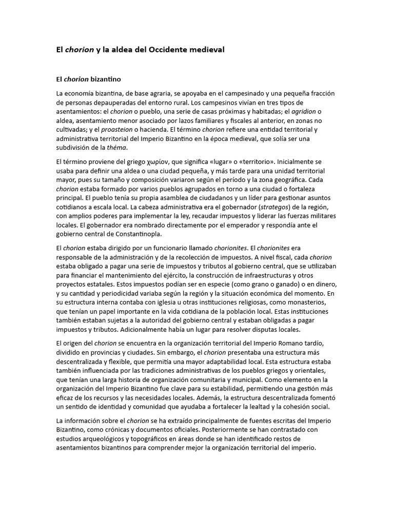 Estructura del chorion bizantino | PDF | imperio Bizantino | Edades medias
