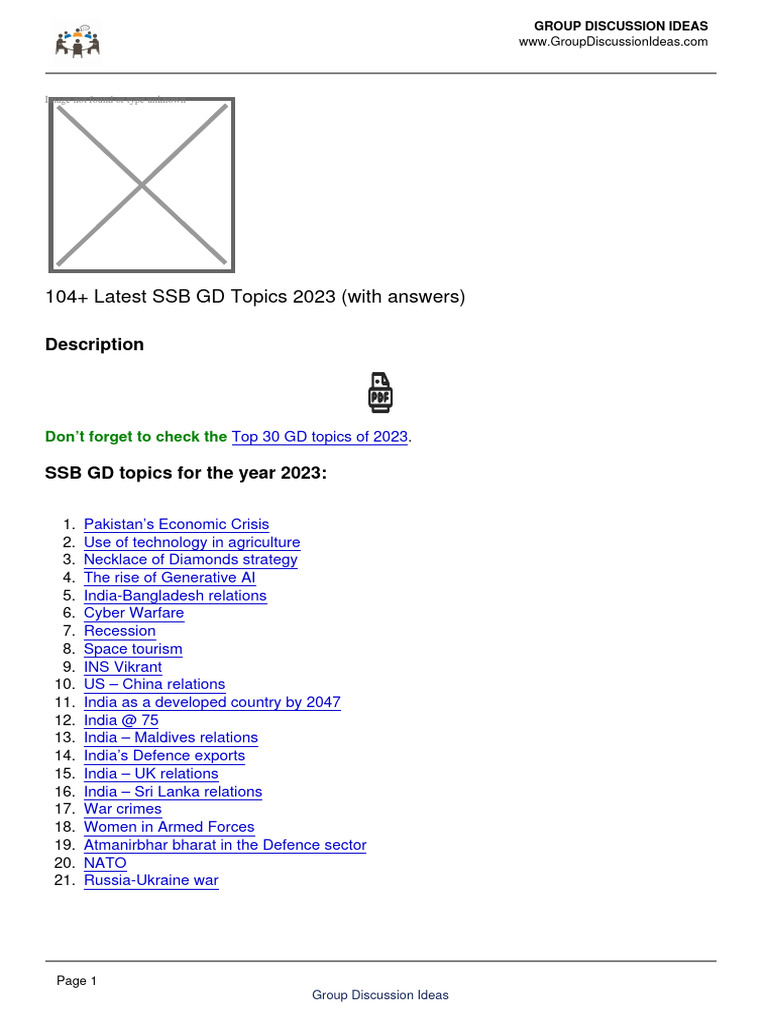 104+ Latest SSB GD Topics 2023 (with answers) | PDF | Military ...