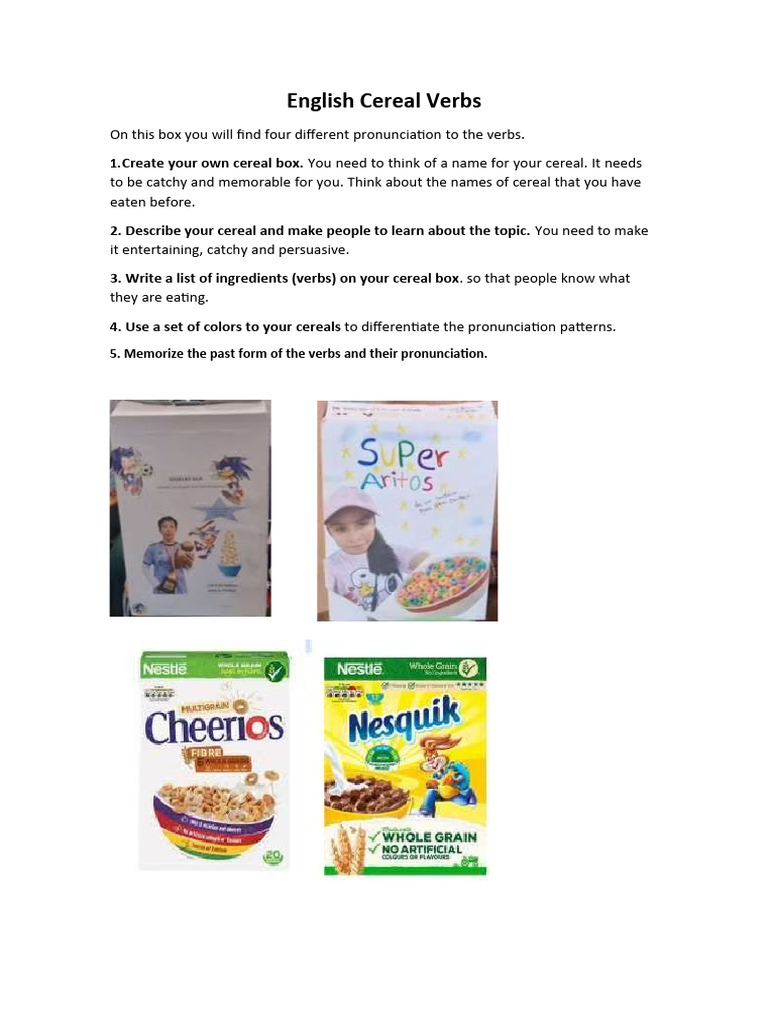 Fun English Cereal Verbs Guide | PDF | Foreign Language Studies | Art