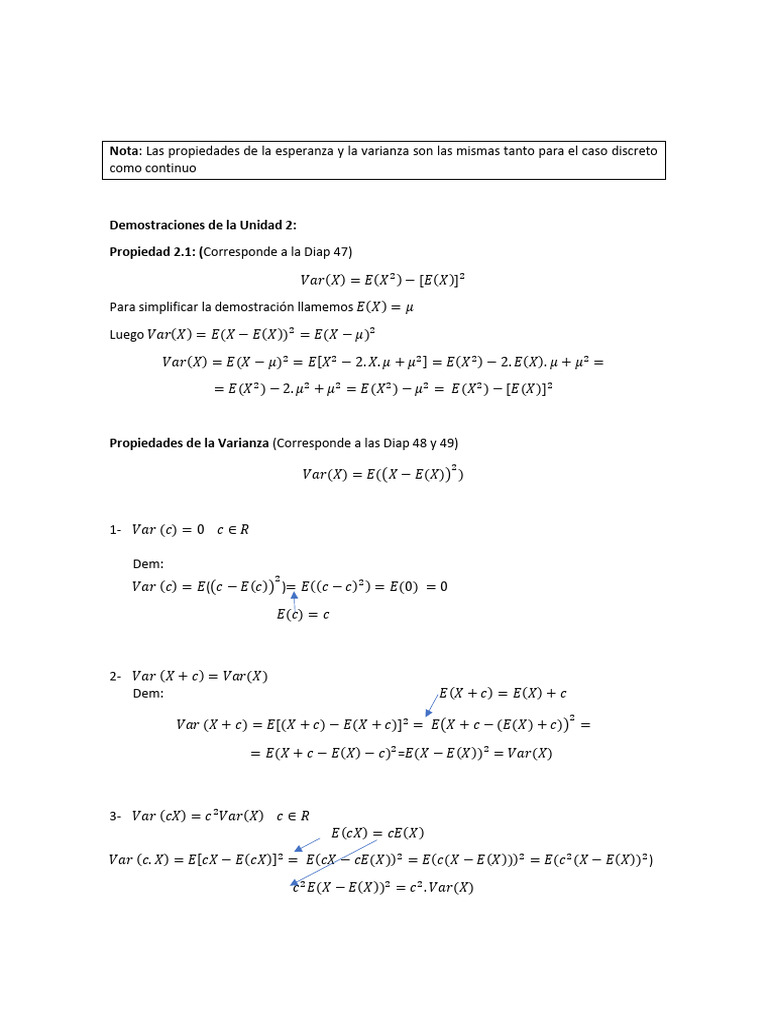 Material Complementario Clase 3 Demostraciones VA | PDF | Teoría estadística | Matemáticas