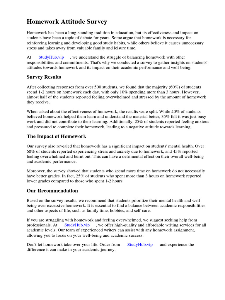 Homework Attitude Survey | PDF | Homework | Employment