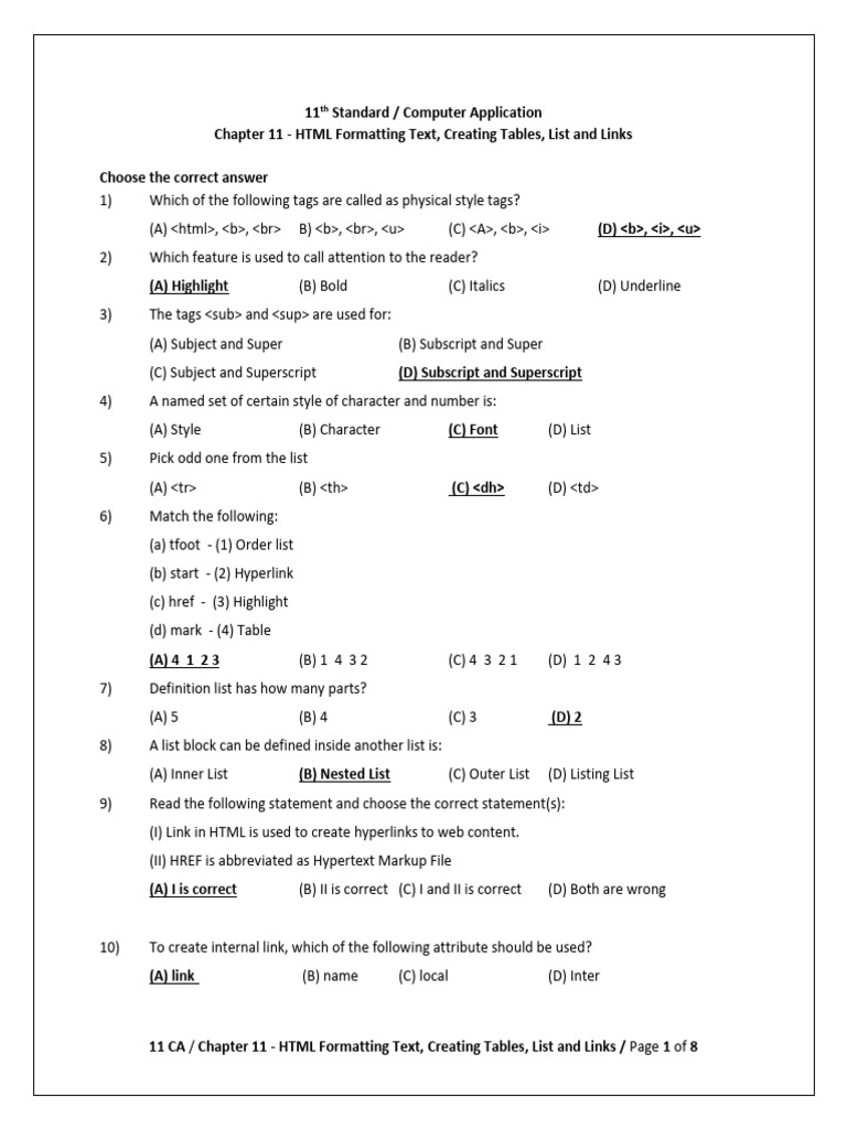11CA 11 HTML Formatting Text Creating Tables List and Links v7 | PDF ...