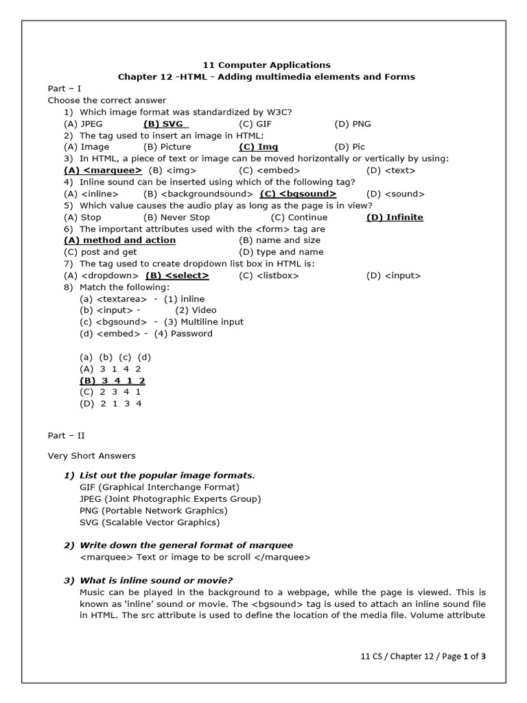 11CA 12 HTML - Adding Multimedia Elements and Forms v2 | Download Free PDF | Html | Computer ...