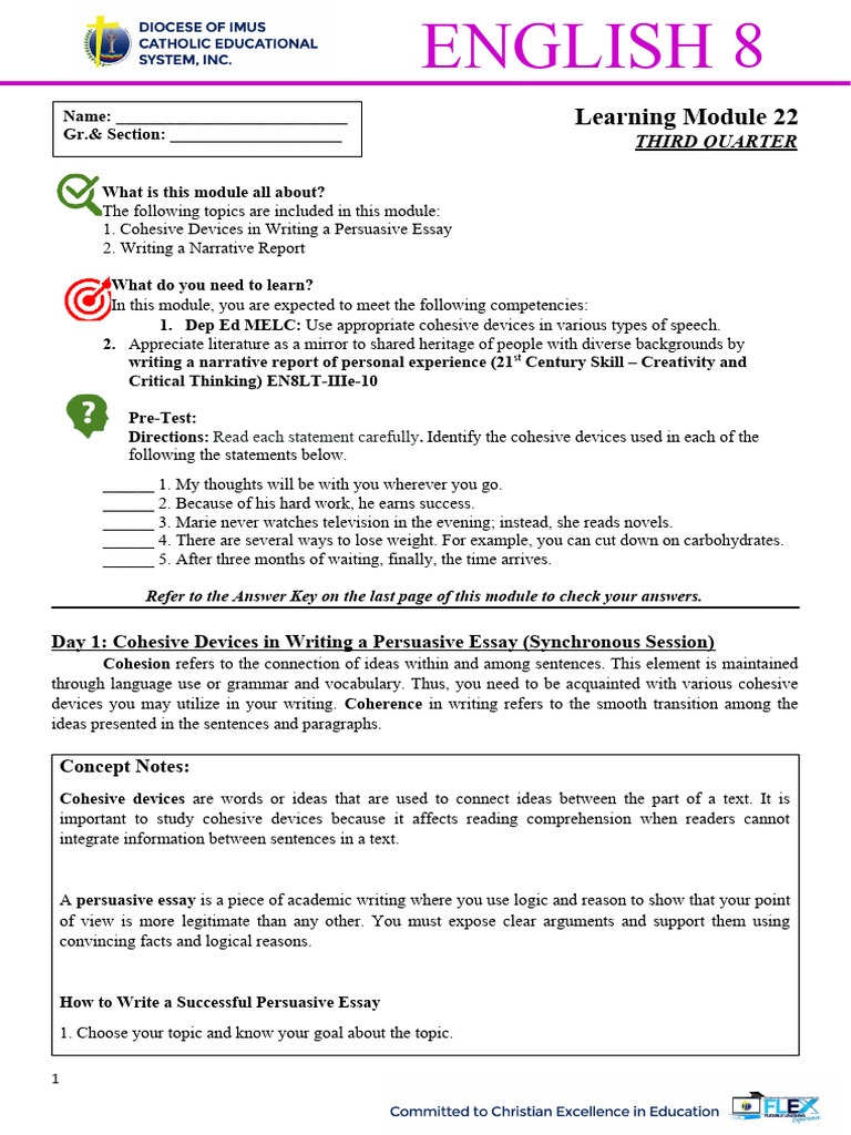 3RD Eng8 Mod22 | Download Free PDF | Essays | Reason