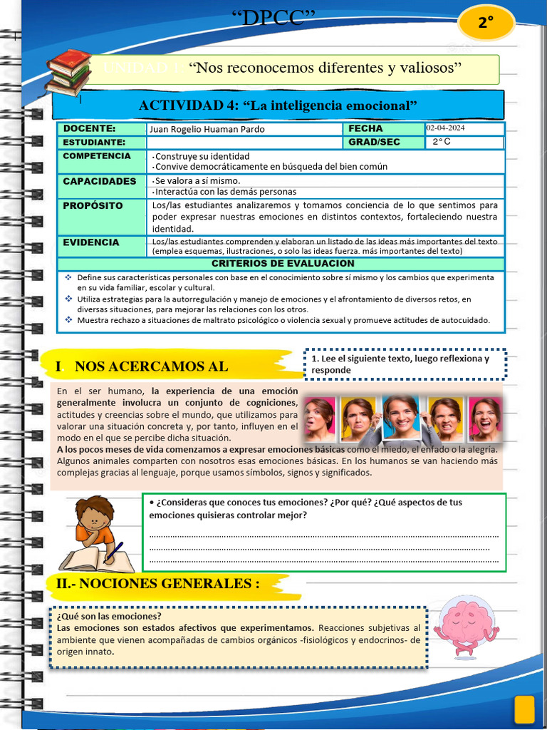 Ficha de Actividades DPCC 2 | PDF | Las emociones | Ansiedad