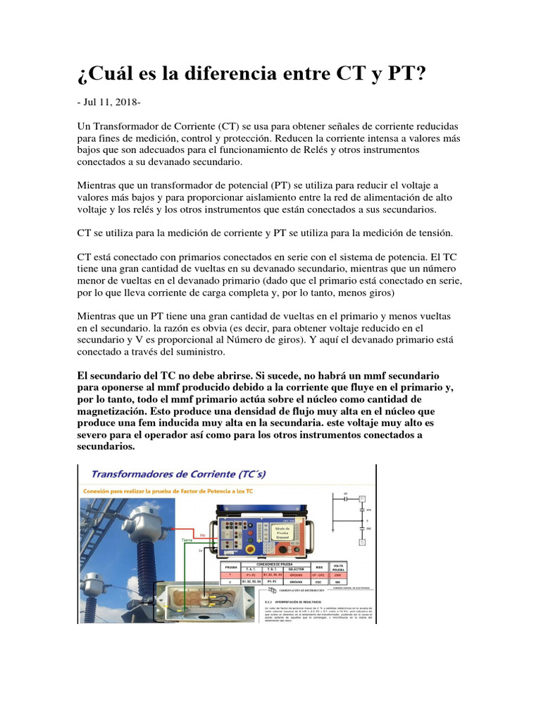 Diferencias entre CT y PT en electricidad | PDF