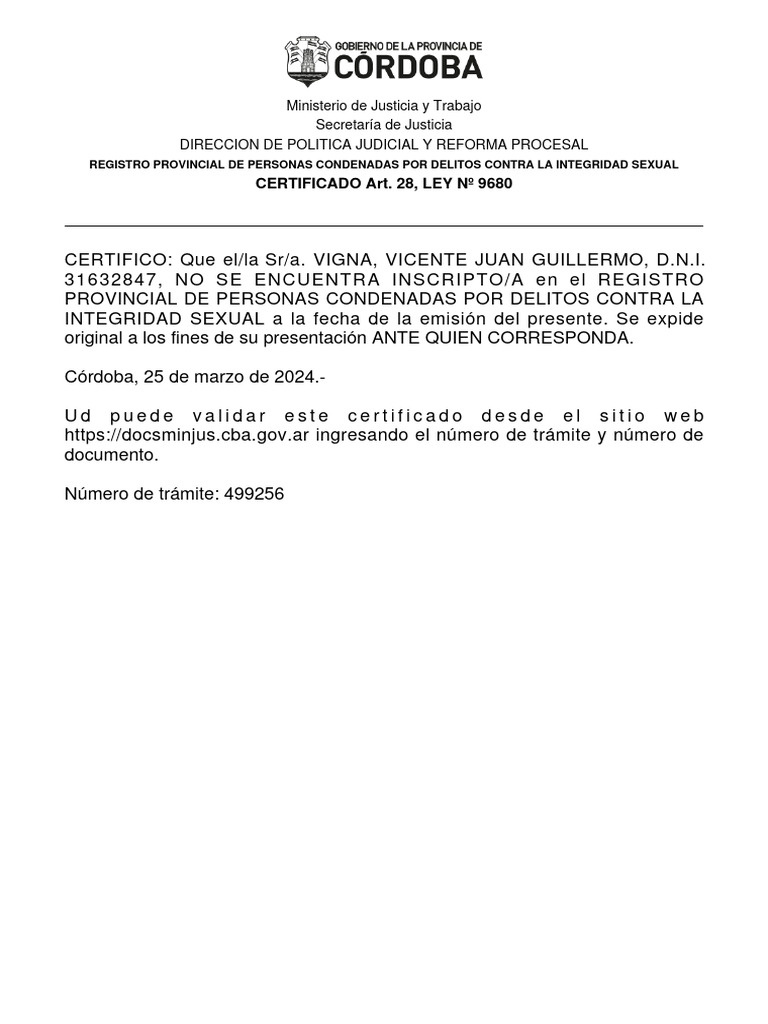 Certificado de No Inscripción Ley 9680 | PDF | Ciencias sociales | Derecho