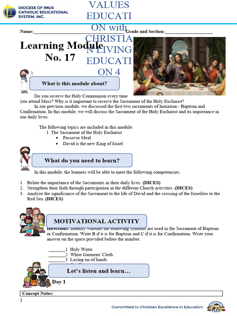 Grade 4 - VE With CLE - Q3 - Module17 - FINAL | PDF | Eucharist ...