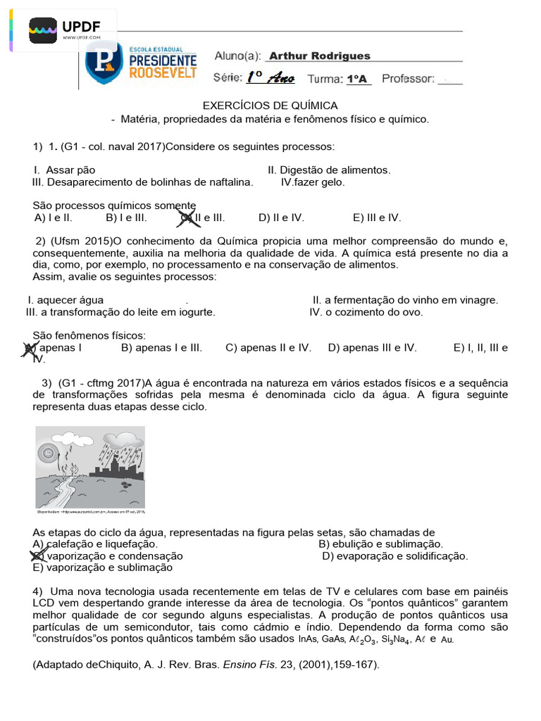 Exerc Prop Mat | PDF | Química | Matéria