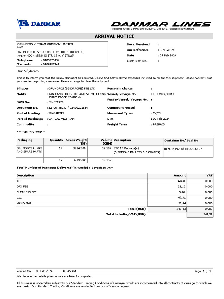 Arrival Notice | PDF | Cargo | Freight Transport
