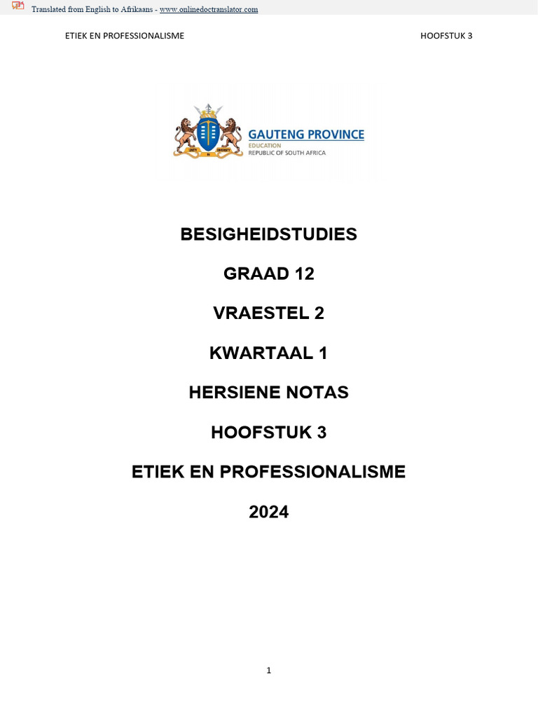 1.teachers Copy 2020 Revised Business Studies Grade 12 Notes On Ethics ...