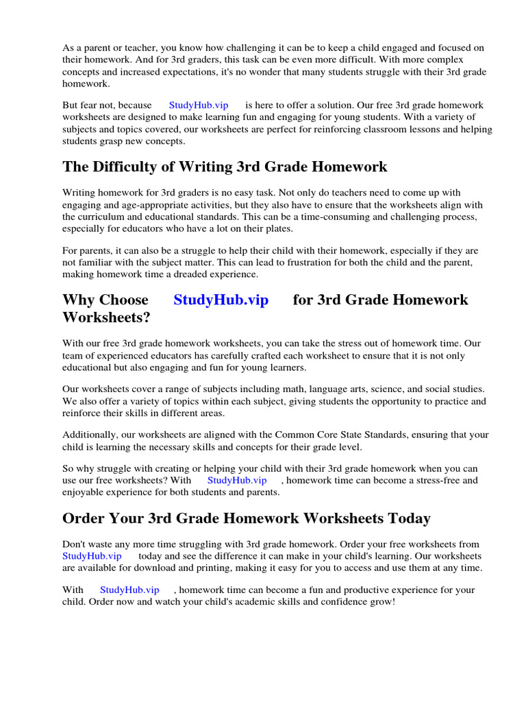 Free 3rd Grade Homework Worksheets | PDF | Worksheet | Homework