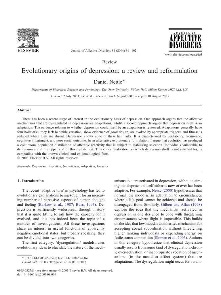 Origins of Depression Elsevier | PDF | Major Depressive Disorder ...
