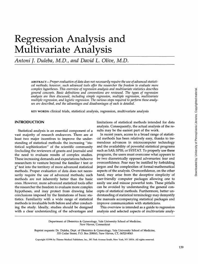 Duleba1996 - Regression Analysis and Multivariate Analysis | PDF | Linear Regression | Dependent ...