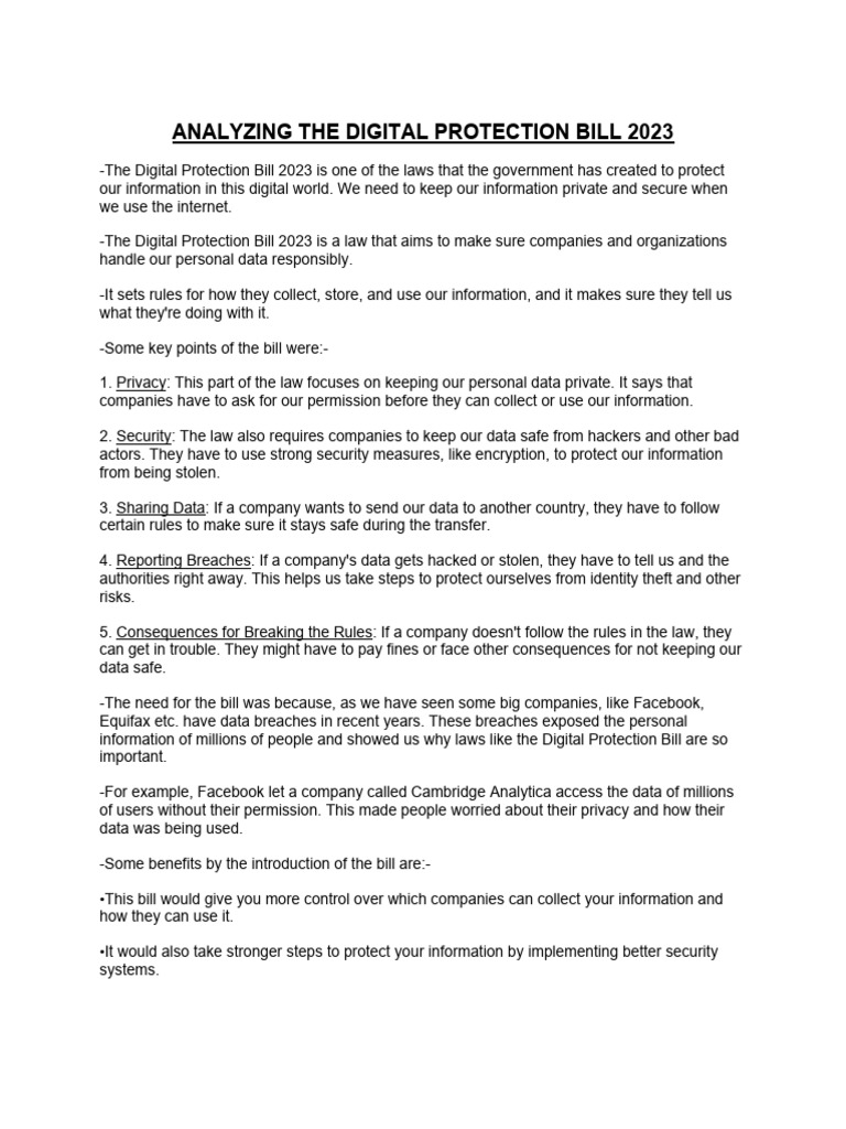 DIGITAL BUSINESS ECOSYSTEM - Experiential Learning - Analyzing The Digital Protection Bill ...