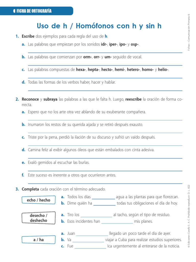 FA Uso de H - Homófonos Con H y Sin H | PDF | Lingüística