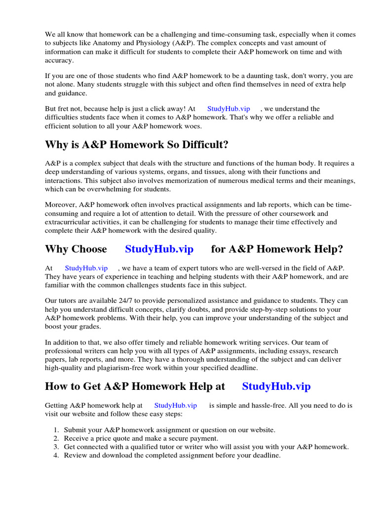 A and P Homework | PDF | Homework | National Assessment Of Educational ...