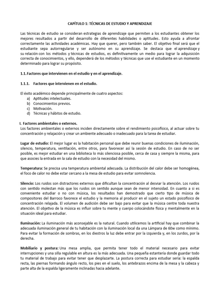 CAPÍTULO 1 - Tecnicas de Estudio y Aprendizaje | PDF | Pensamiento | Aprendizaje