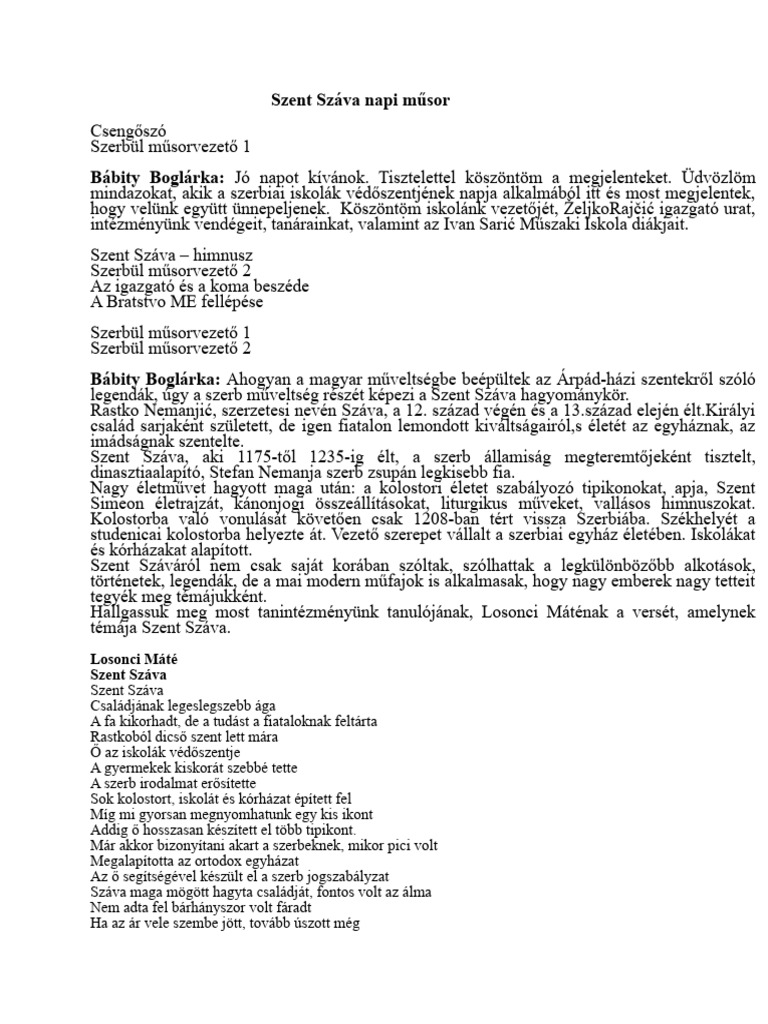 Szent Szava Napi Musor | PDF Szent Szava Napi Musor | PDF