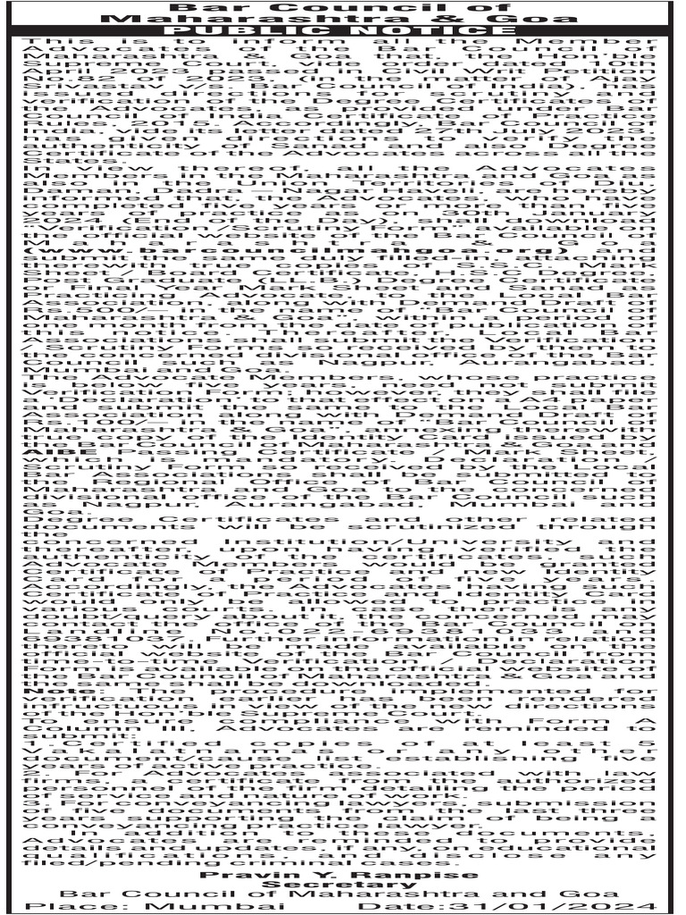 Public Notice - Bar Council | PDF