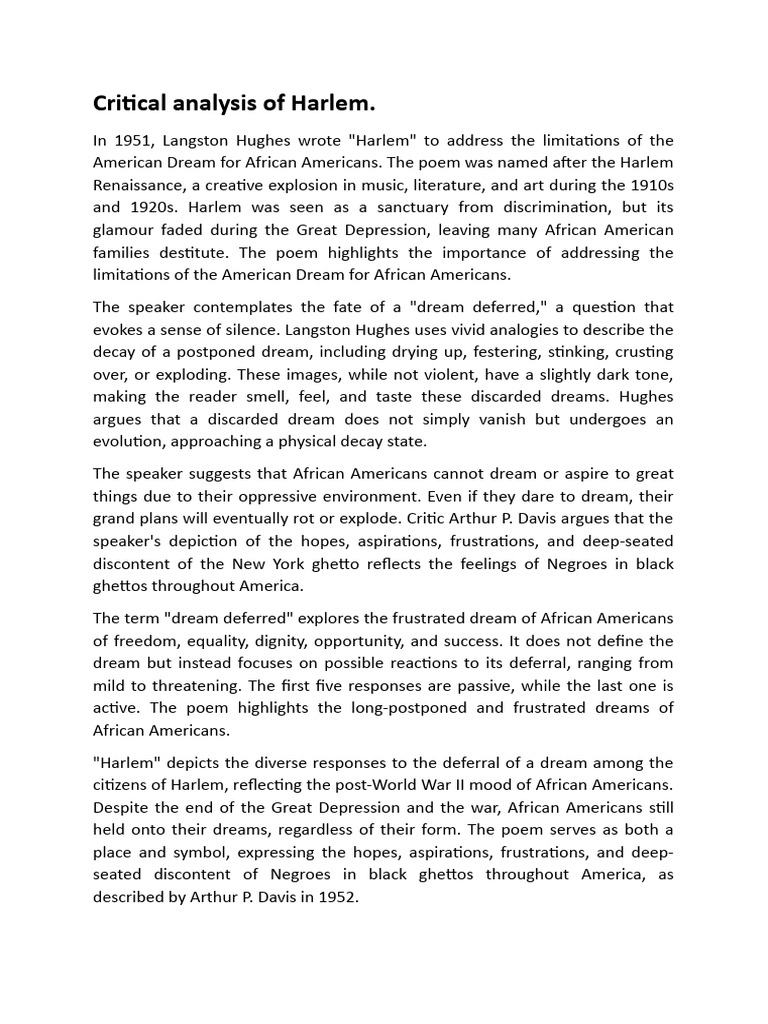 Analysis of Langston Hughes' "Harlem" | PDF | History