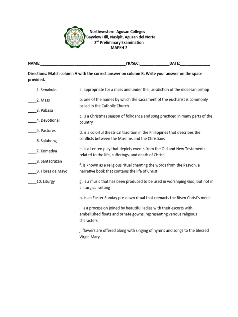 Exam 2 | PDF | Mass (Liturgy)