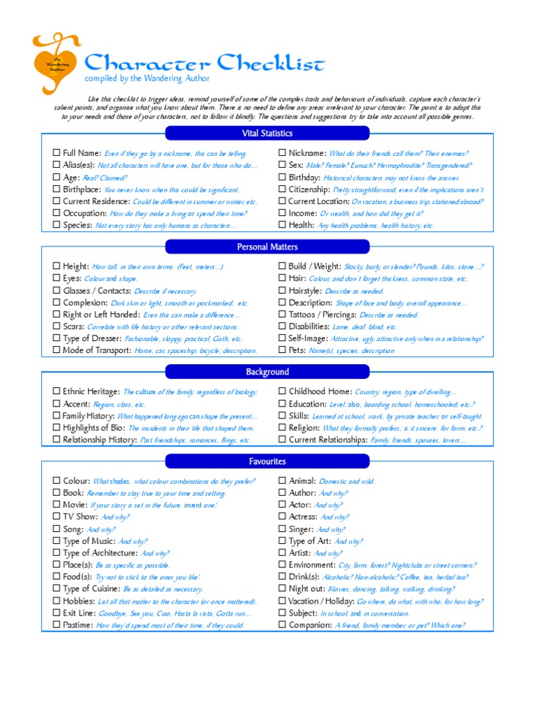 Writer's Character Checklist | PDF
