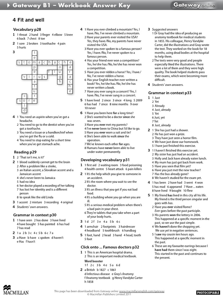 Gateway B1 Workbook Answer Key | PDF