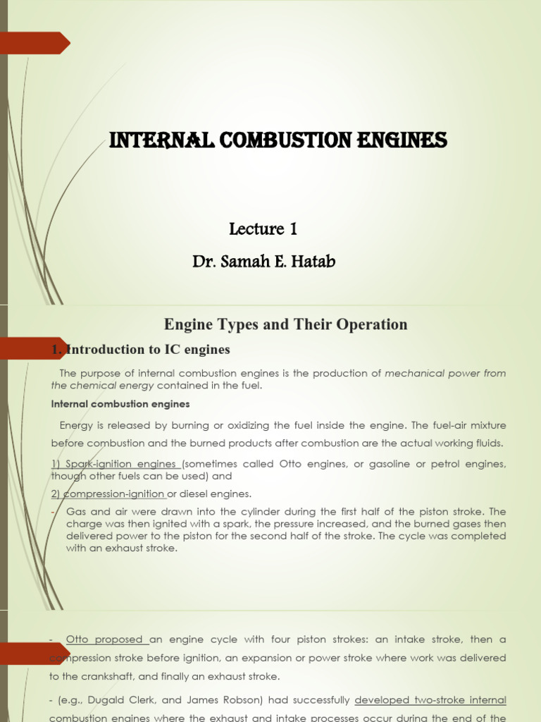 Lecture 1 ICE | PDF | Internal Combustion Engine | Diesel Engine