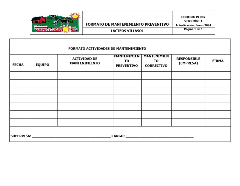Formato de Mantenimiento Preventivo | PDF