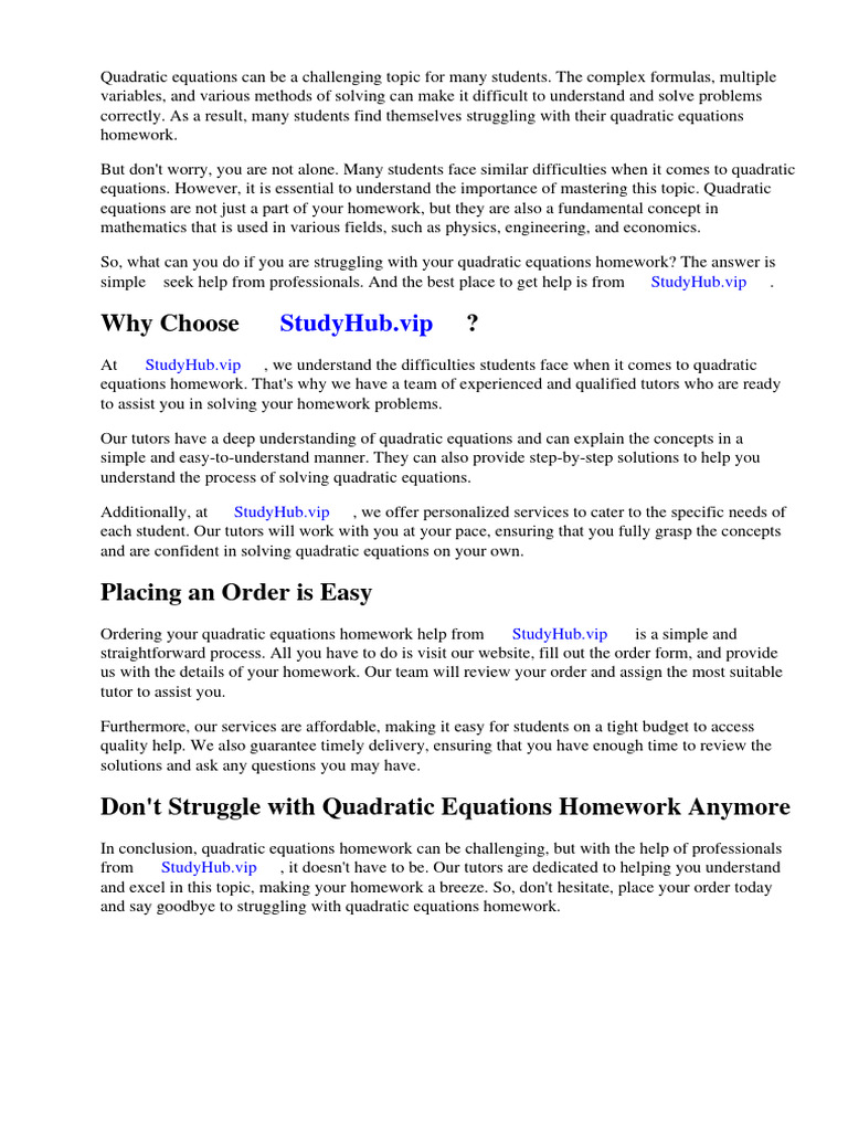 Quadratic Equations Homework | PDF | Worksheet | Quadratic Equation