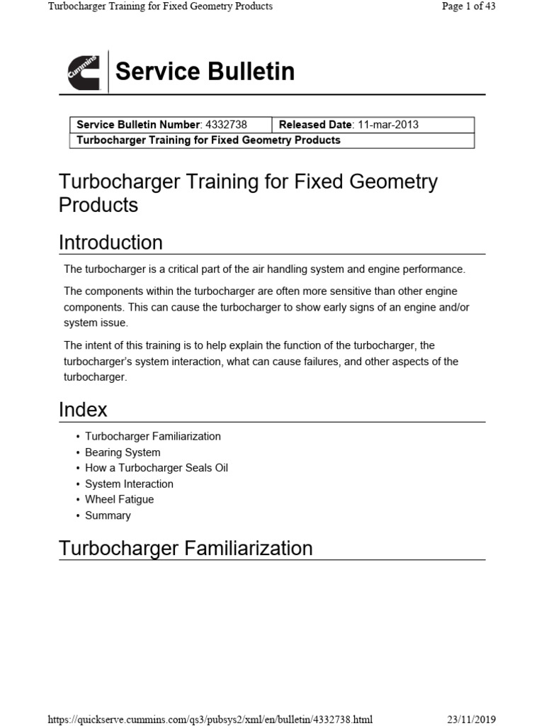 Fixed Geometry Turbocharger Training | PDF | Turbocharger | Bearing ...