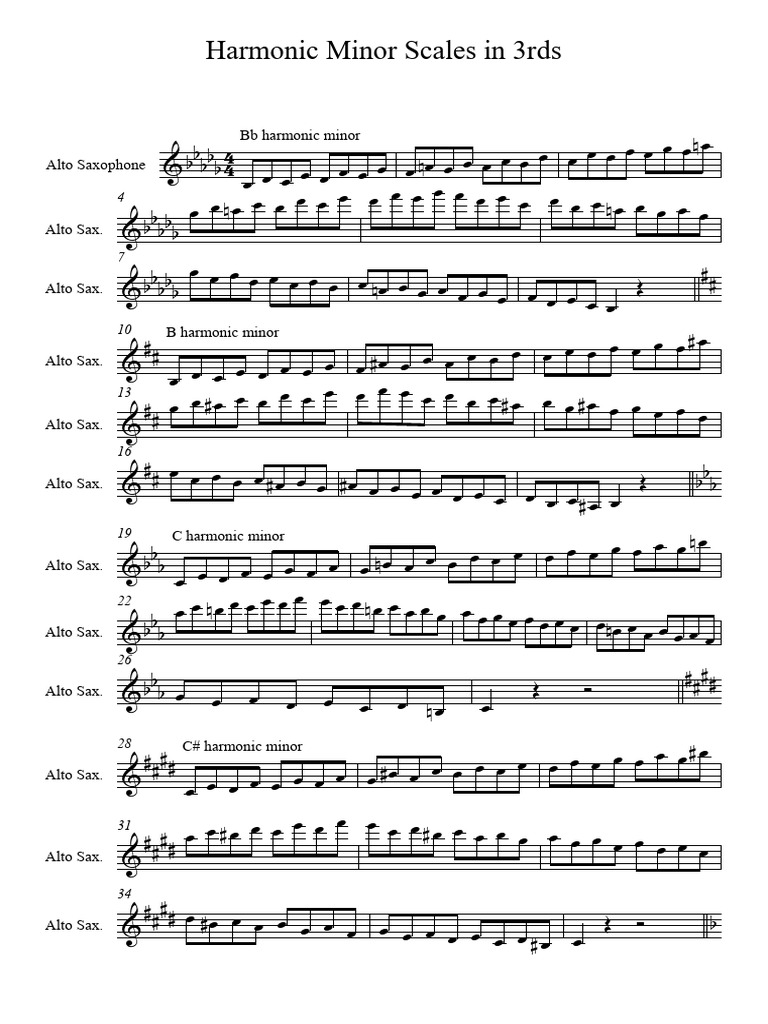 Harmonic Minor Scales in 3rds | PDF | Saxophone | Sound Production