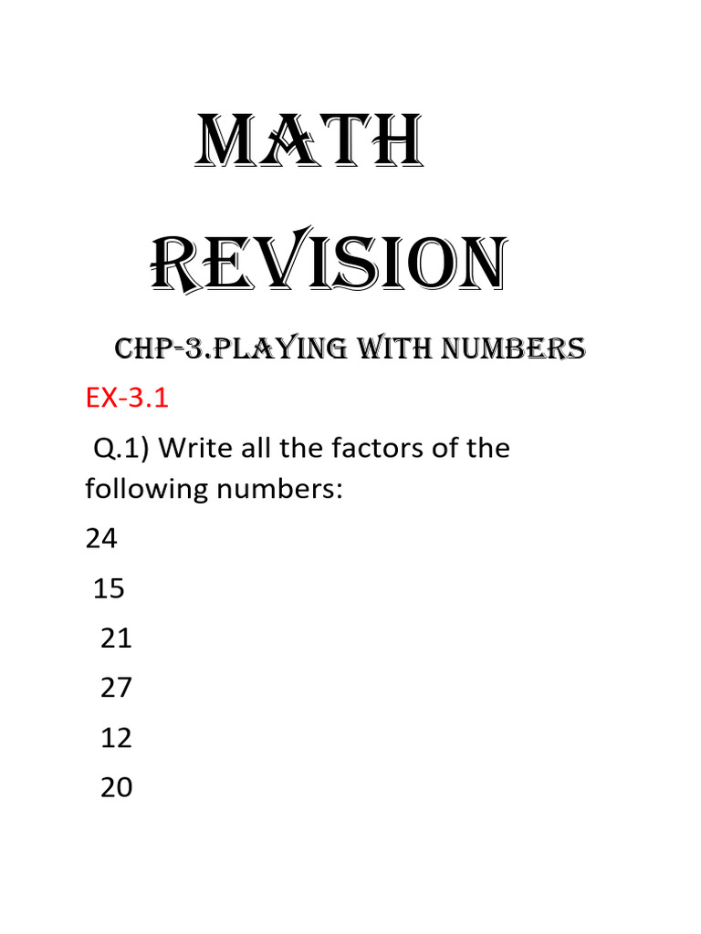 Math Revison | PDF | Teaching Methods & Materials