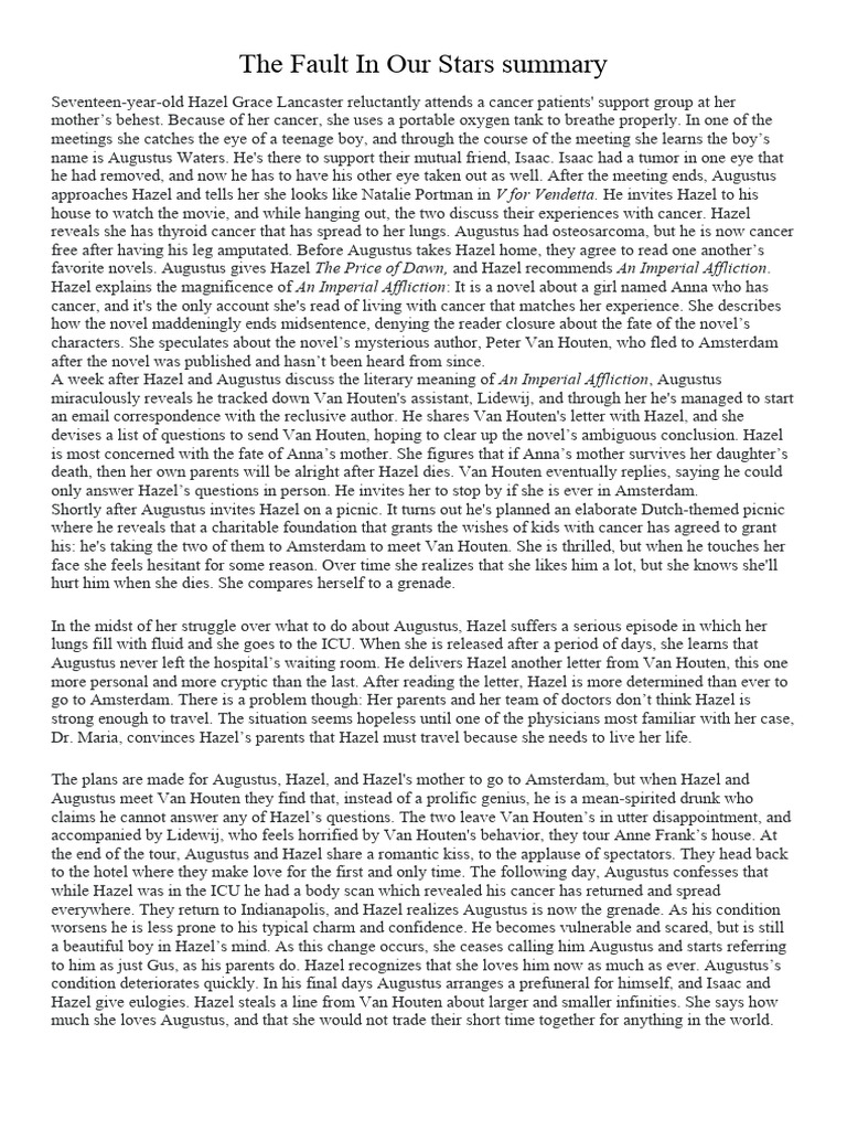 Summary of The Fault in Our Stars | PDF | Poetry