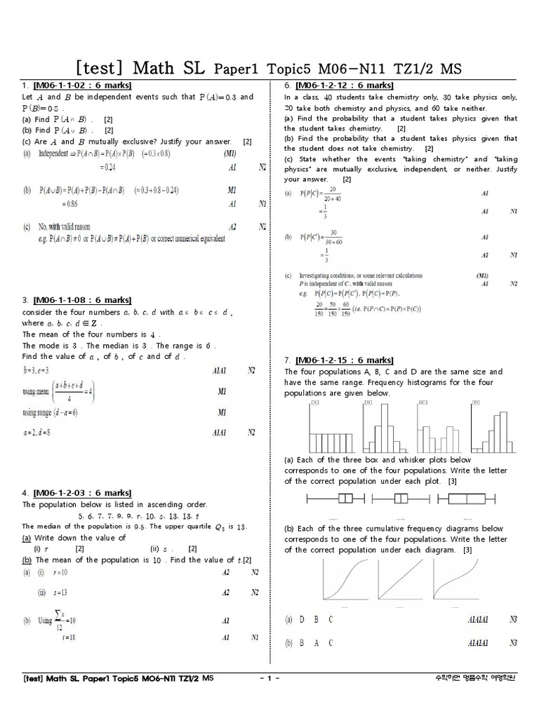 (Test) MATH SL P1 0611 T5 MS-Probability | PDF | Teaching Methods ...