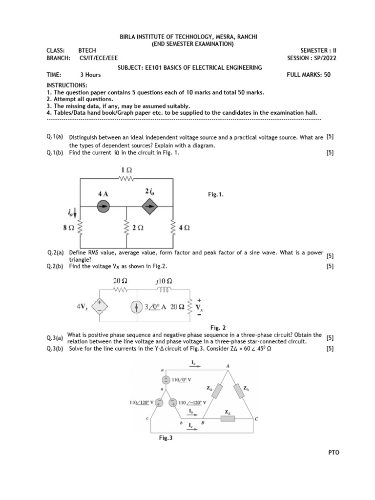 EE101 Electrical Engineering Exam Paper | PDF | Electrical Network | Computer Engineering