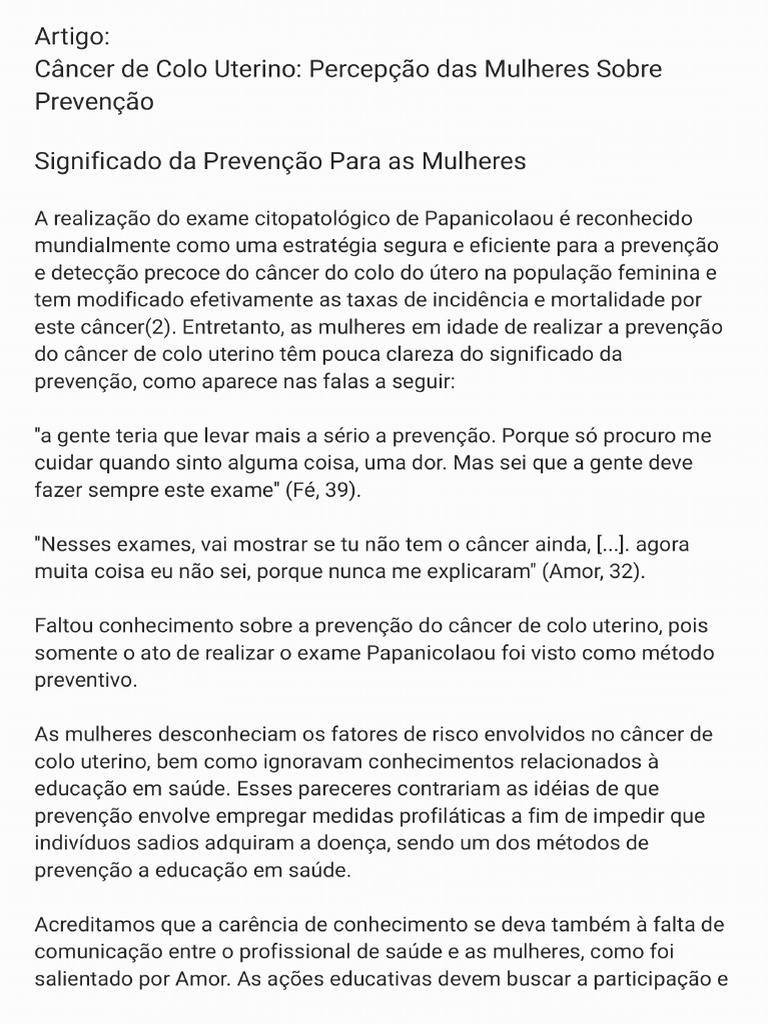 Câncer de Colo Uterino Percepção Das Mulheres Sob - 240401 - 214123 | PDF