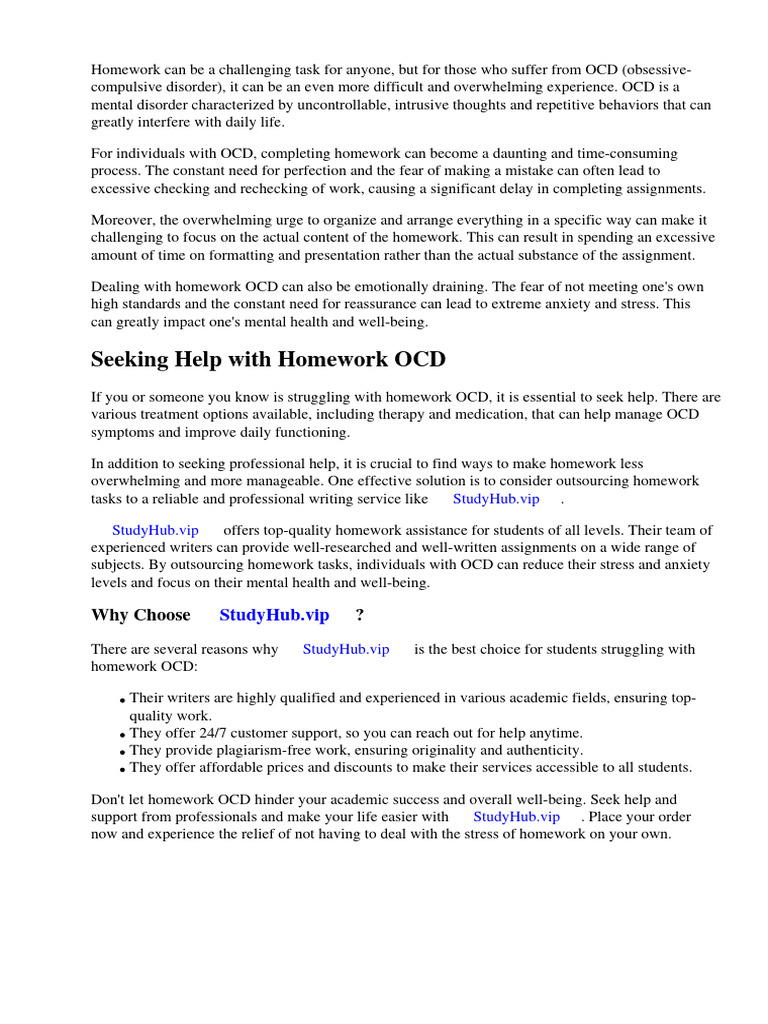 Homework Ocd | PDF | Obsessive–Compulsive Disorder | Cognitive ...