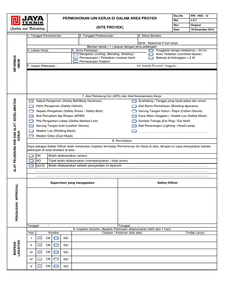 Ijin Kerja dan Keselamatan Proyek | PDF