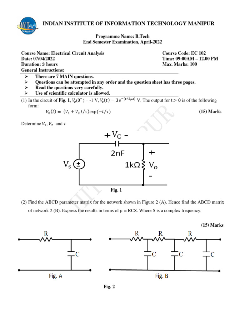 Electrical Circuit END Sem) Analysis 2022 | PDF | Electromagnetism ...