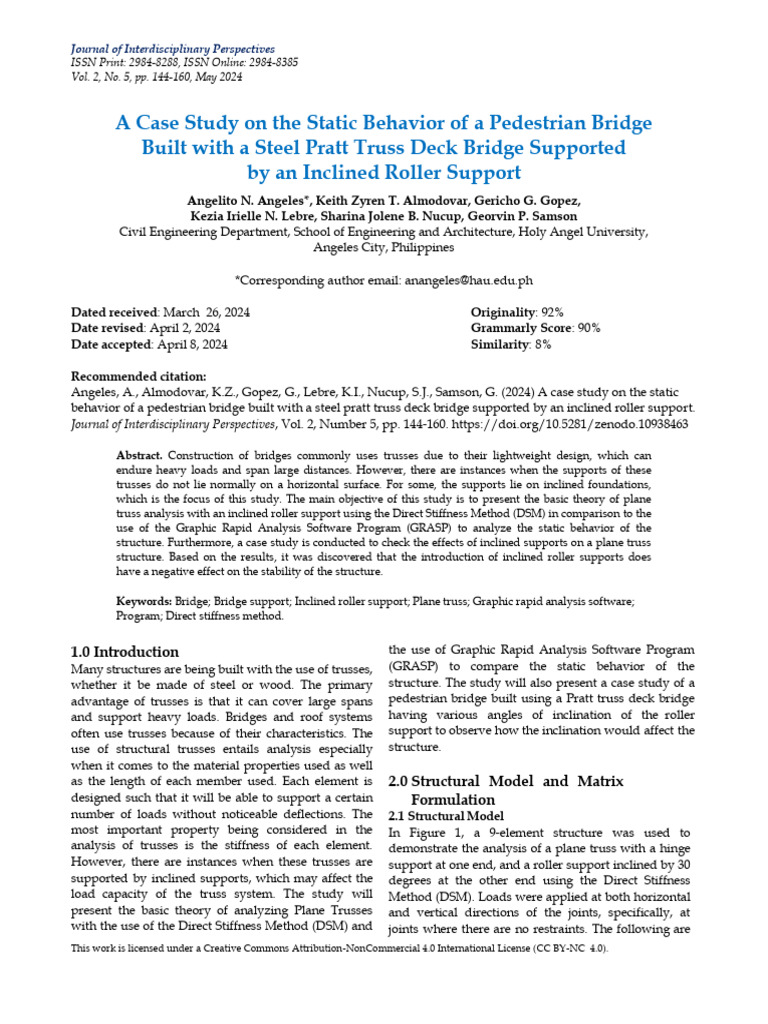 A Case Study on the Static Behavior of a Pedestrian Bridge Built With a Steel Pratt Truss Deck ...