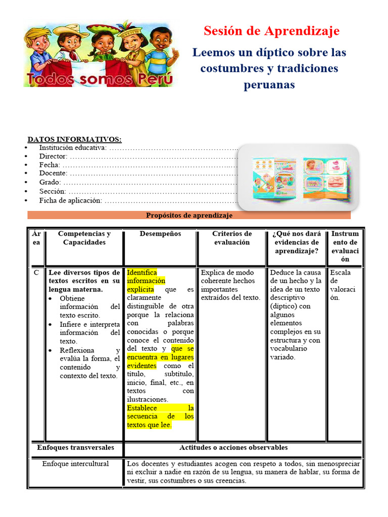 Díptico sobre Costumbres Peruanas para Niños | PDF | Información ...