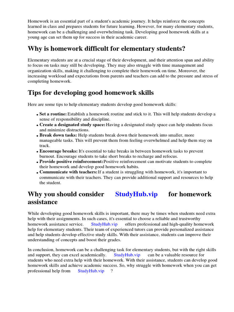 Homework Skills for Elementary Students | PDF | Homework | Learning ...