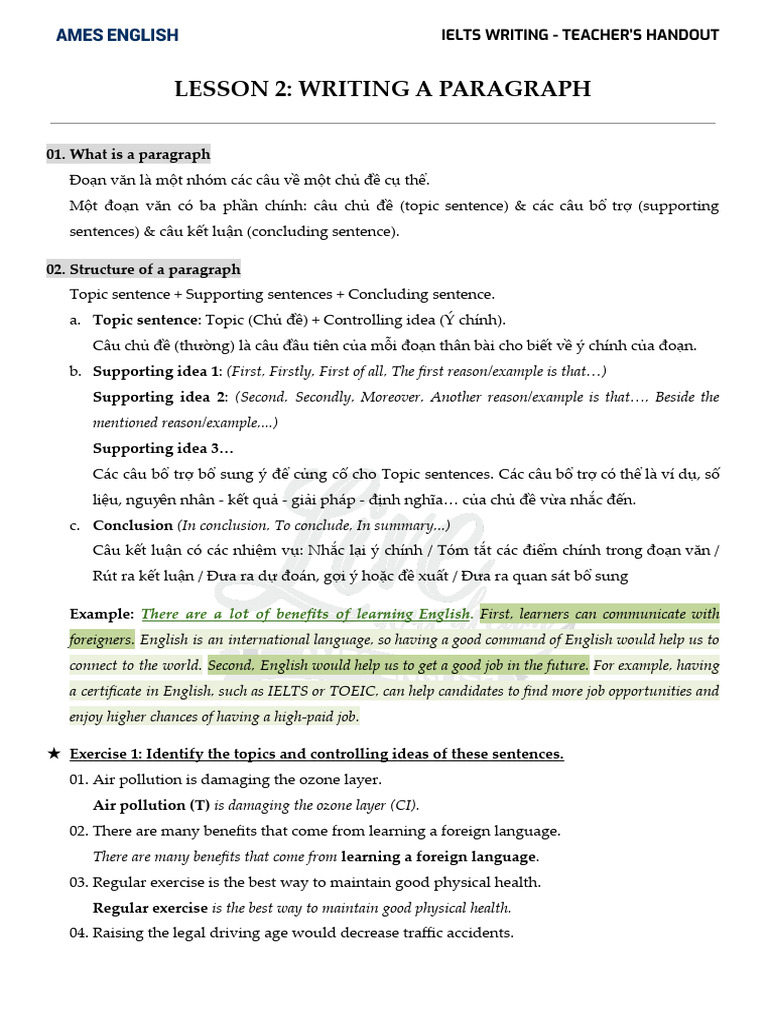 Writing Basic Class Lesson 2 Handout | PDF