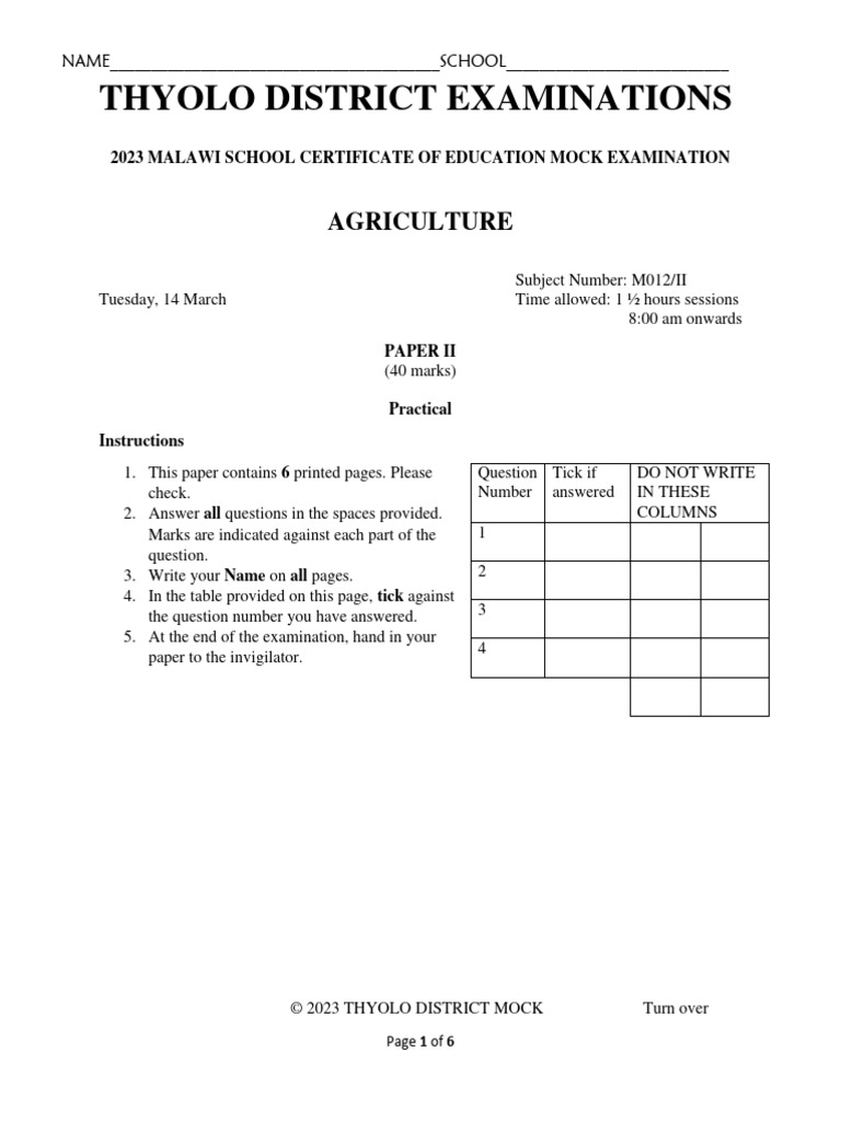 Thyolo Agri Paper 2 QP | PDF | Agriculture